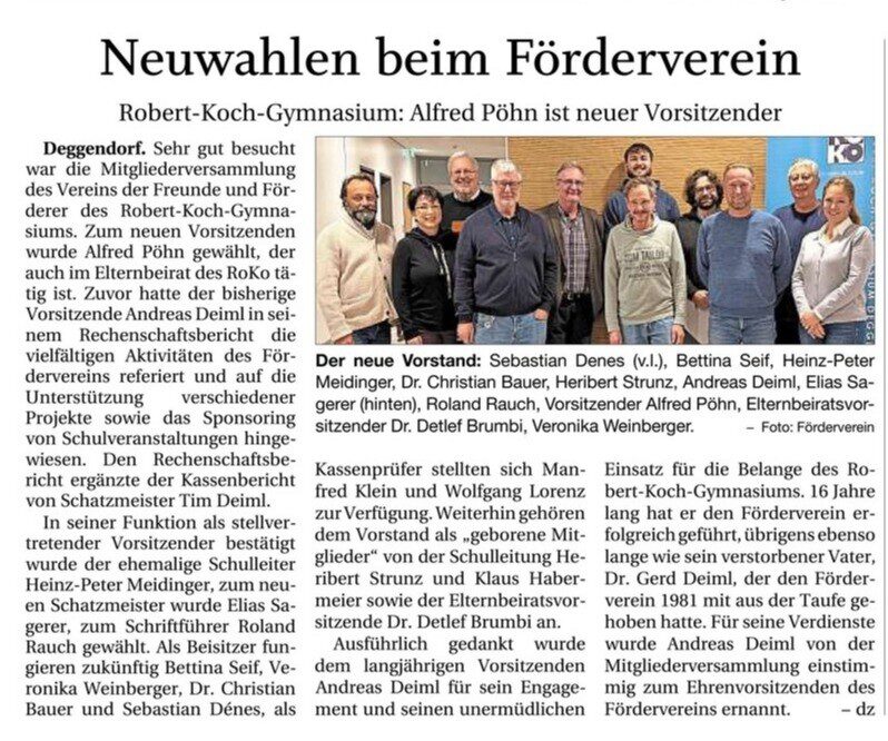 Neuwahlen beim Förderverein » Robert Koch Gymnasium